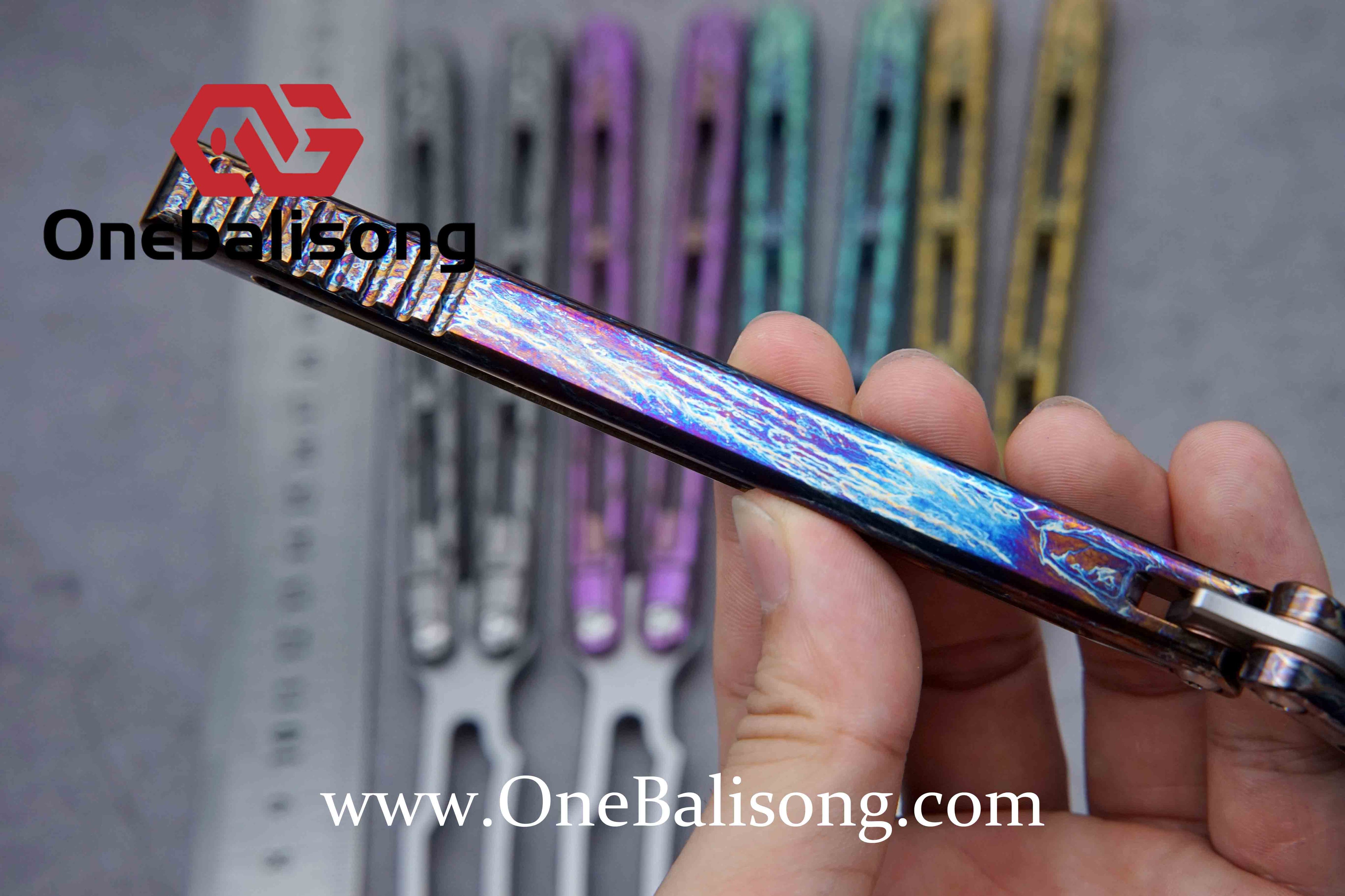 theone viper clone Titanium handle Damascus blade bushing One-piece st ...