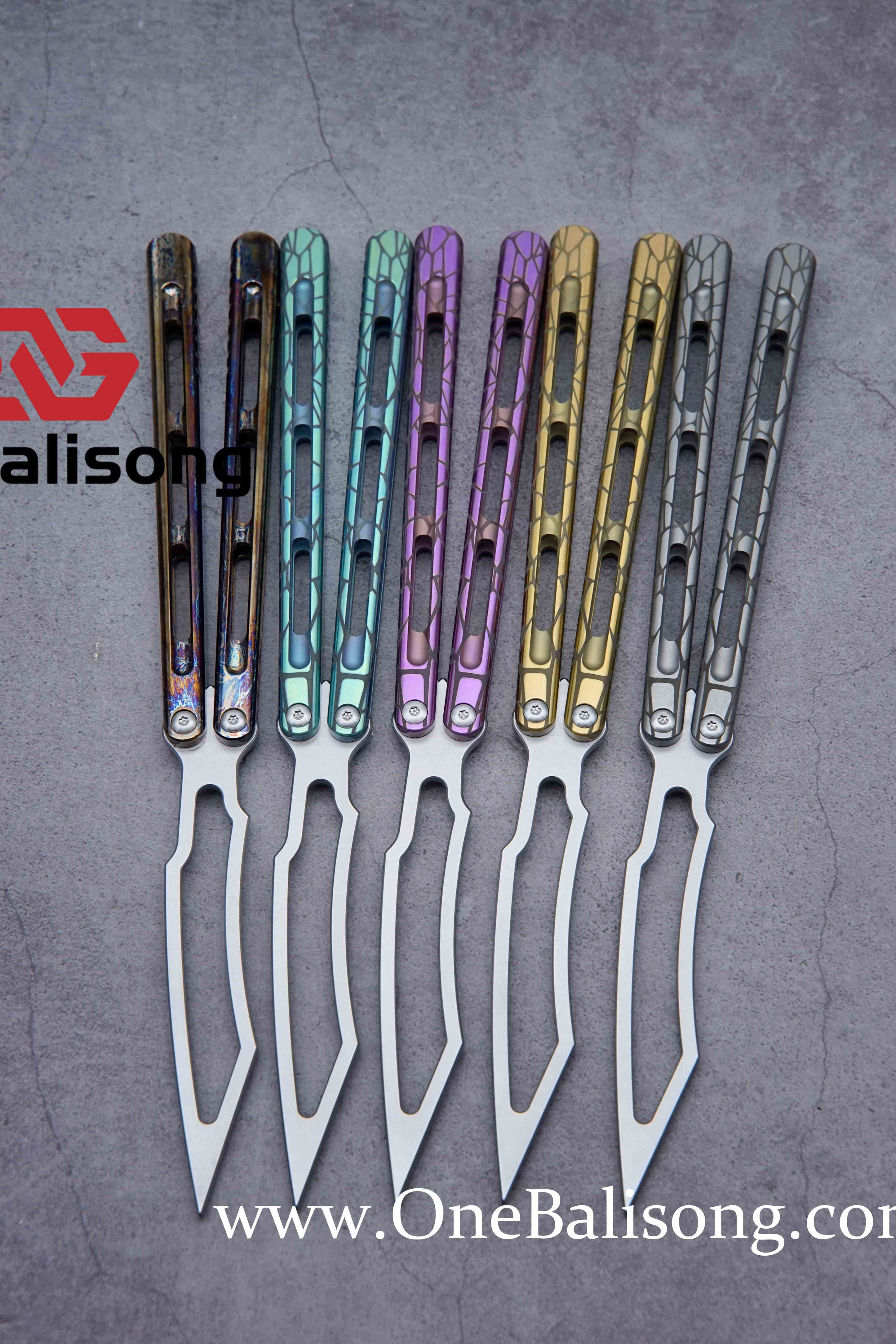 theone viper clone Titanium handle Damascus blade bushing One-piece st ...